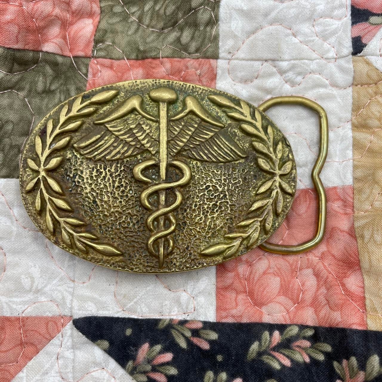 Vintage 70s Solid Brass Caduceus medical hospital belt buckle | MAK ...
